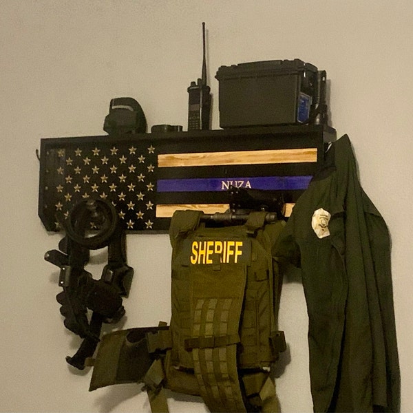 Police Gear Rack - Thin Blue Line Gear Rack - Police Officer Gift ...