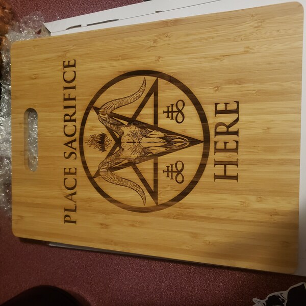 Place Sacrifice Here Satanic BBQ Set | Laser Engraved Bamboo Cutting ...