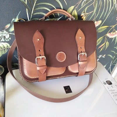 Cognac M Leather Briefcase Pattern, Leather Vintage Satchel Crossbody ...