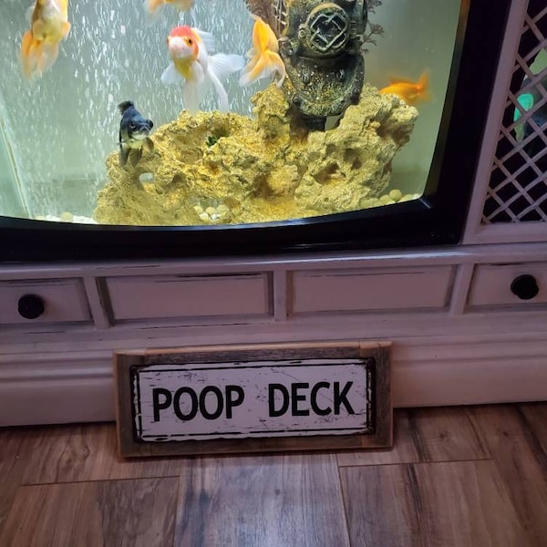 Poop Deck Metal Sign Bathroom Decor Reclaimed Wood Frame FREE SHIPPING ...