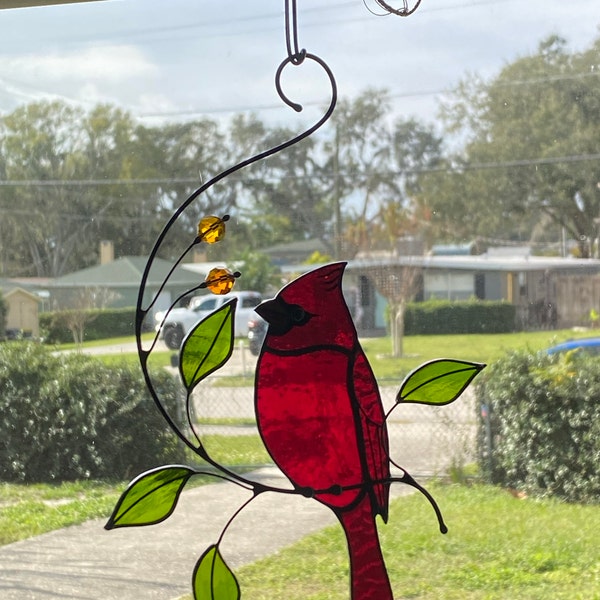 Cardinal Stained Glass Window Hangings Christmas Gifts Custom Stained ...