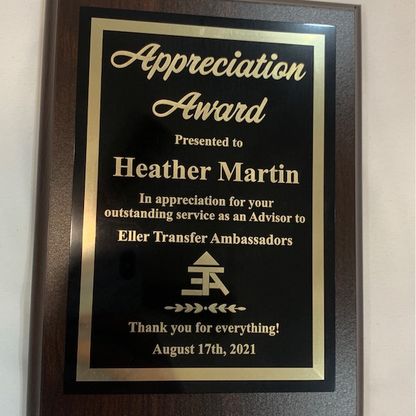 Custom Plaque for Appreciation - Laser Engraved Personalized Award ...