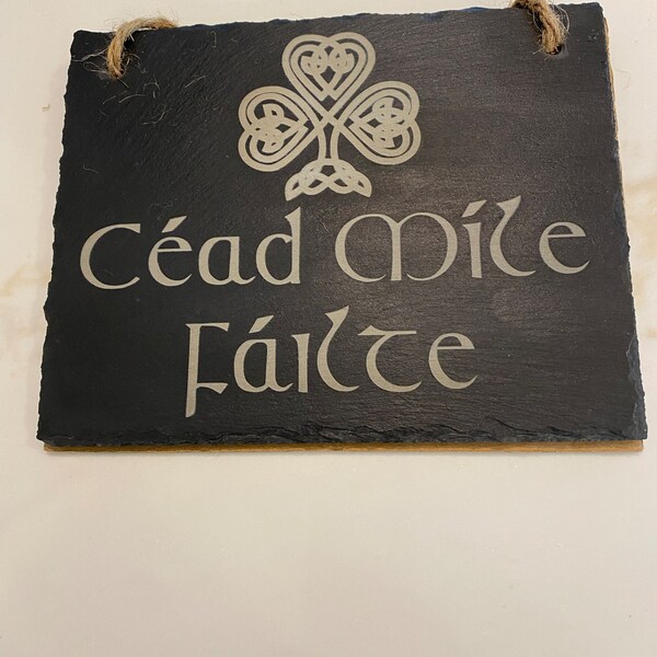 Irish Welcome Door Sign, Cead Mile Failte Slate Door Hanger, Celtic ...