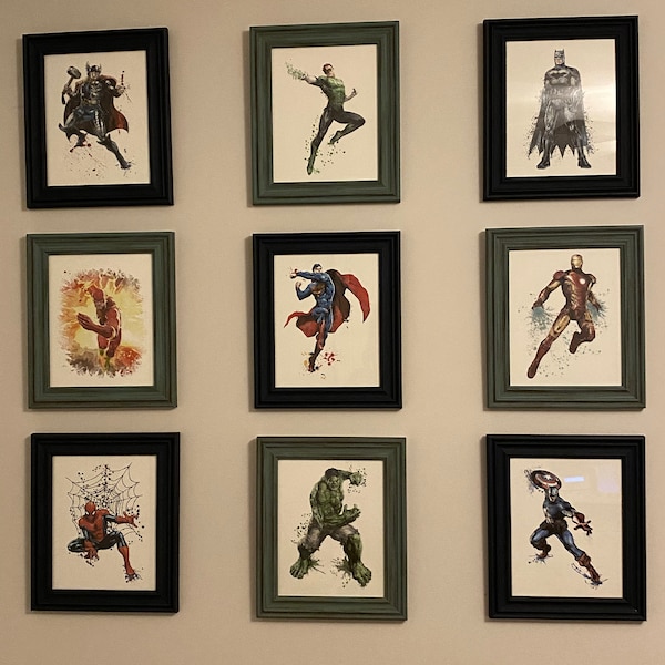 Superhero Poster Set of 9 Super Hero Print Marvel Rivals Kids Room Art ...
