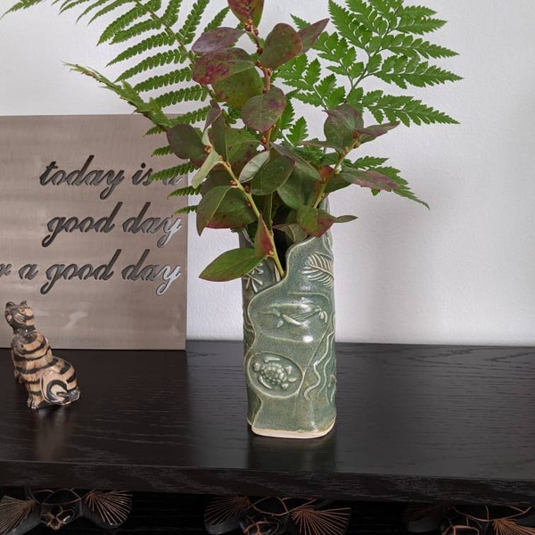 Ceramic Sgraffito Tumbler, Hand Carved Rabbit, Flower Design, Pottery ...