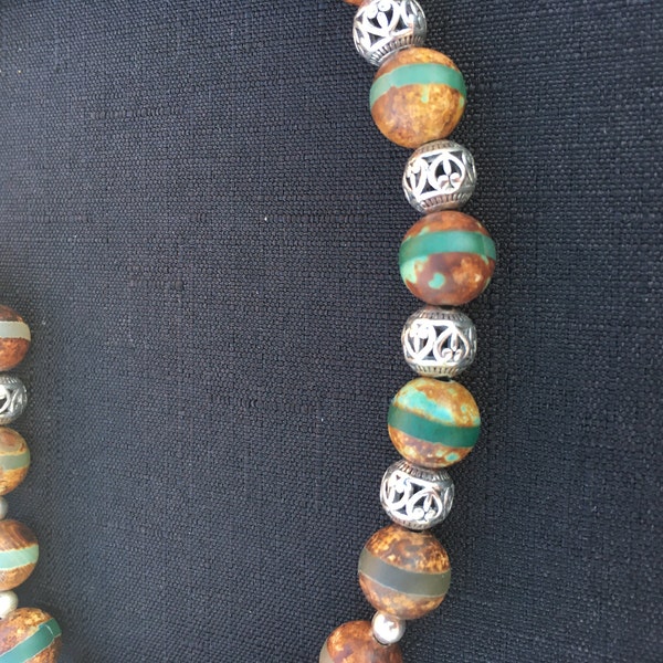 Tibetan Agate 6mm 8mm 10mm Round Beads Dzi Agate Green Brown Etched ...