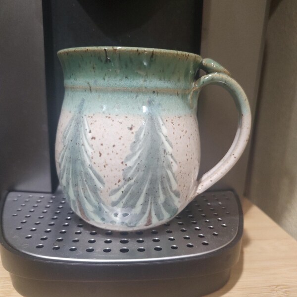 Winter Snowflake Pottery Coffee Mug With Thumb Rest Clay Holiday ...