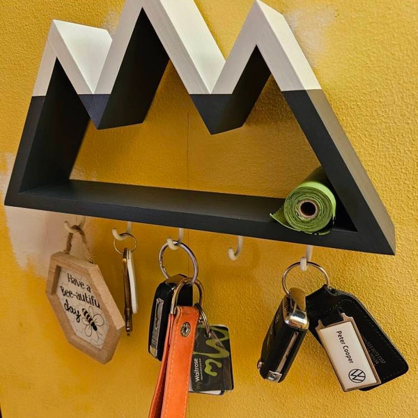 Floating Wooden Shelf With Key Hooks Wall Key Holder Entryway Shelf ...