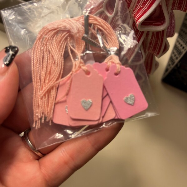 10 Tiny Gift Tags, Pink Heart Gift Tags, Handmade Gift Tags, Small Gift ...