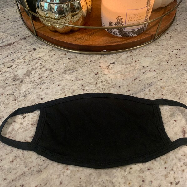 100% Premium Cotton 3 Layers Solid Black Face Mask Custom Printed Design Washable & Reusable ...