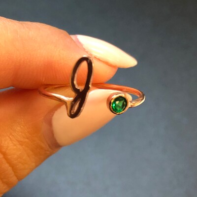 Personalized Initial Birthstone Ring Custom Gold Initial - Etsy