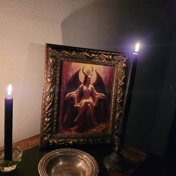 Lilith Sitting Throne Devil Print, Demon Baroque Dark Art, Occult ...