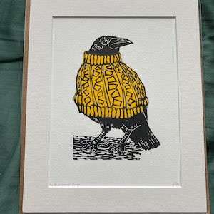 Crow Wearing a Mustard Yellow Jumper Handmade Linocut Bird Art Print - Etsy