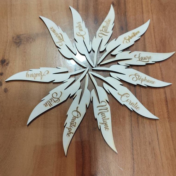 Marque place plume en bois gravé prenons invités.Mariage,baptême ,anniversaire .. Décoration de ...