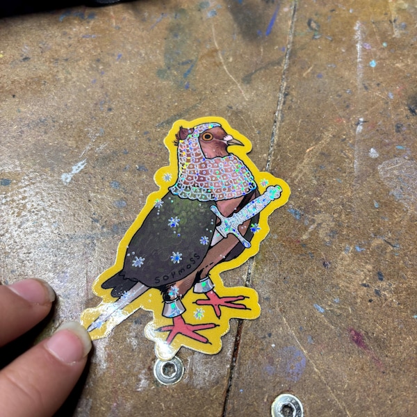 Archangel Pigeon in Armor Glitter Sticker - Etsy