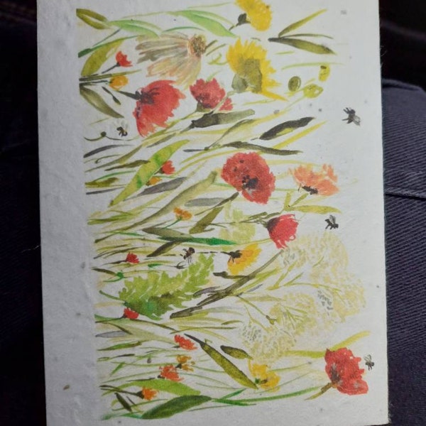 Poppys, Bees & Wildflowers Plantable Seed Card/ Seed Card Birthday Card ...