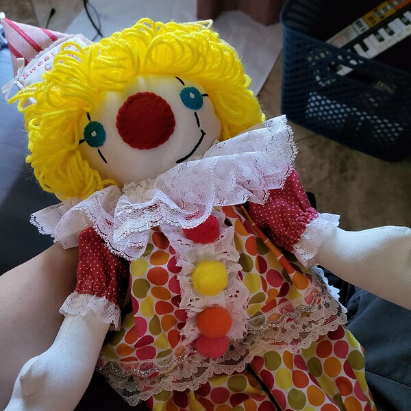 CARLY CLOWN Made to Order, Clown Doll, Clown Outfit, Clown Collar, 16 ...