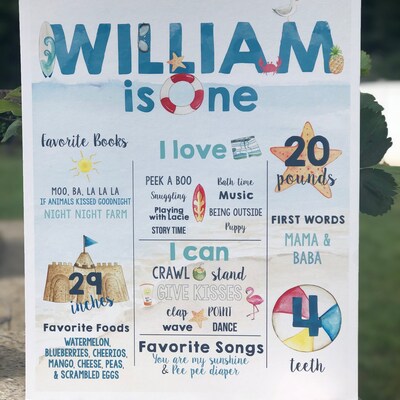 EDITABLE PRINTABLE Beach Themed 1st Birthday Milestone Poster 16 X 20 ...