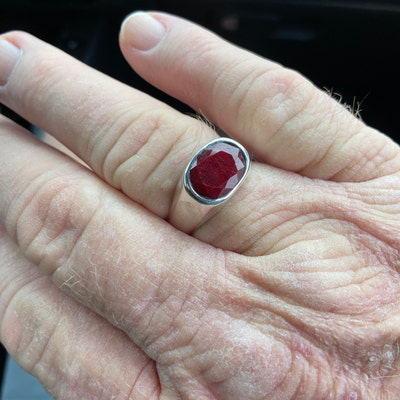 Natural Dark Red Ruby Signet Ring, 925 Solid Sterling Silver Red Ruby ...