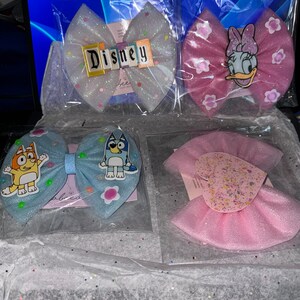 Bluey and Bingo Hair Clips, Blue and Organge Dog Ear Pigtail Bow Set ...