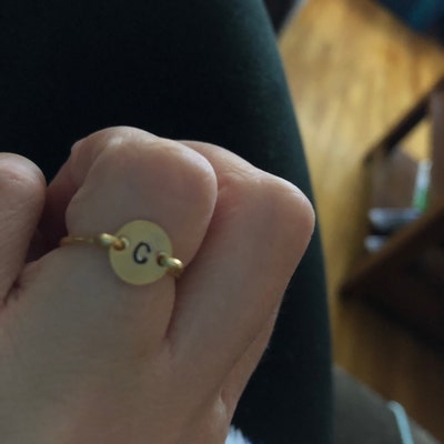 Stamped Initial Ring, Gold Letter Ring, Brass Ring, Personalized Ring ...