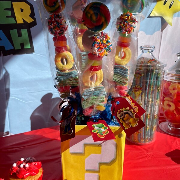 Large Super Mario Candy Kabobs With FREE Personalized Tags, Birthday ...