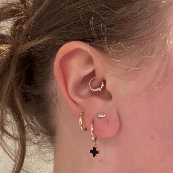 14K Solid Gold Simple Oval Hoop Earrings, Pair of 14K Genuine Yellow Gold Dainty U Shaped Hoops ...