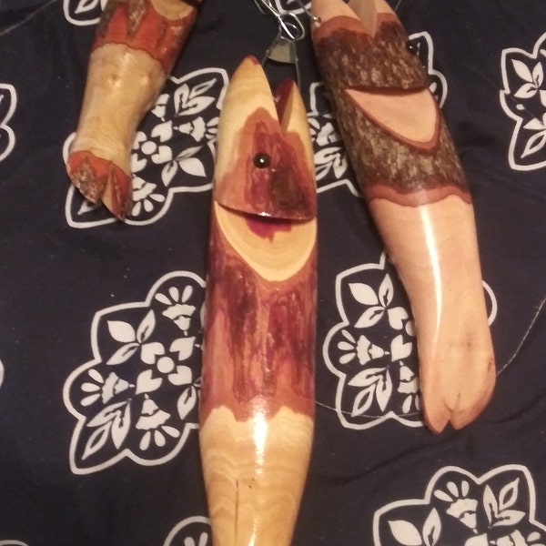 Wooden Fish on a Stringer, Set of 3, Hand Made Finished Fish, Fisherman ...
