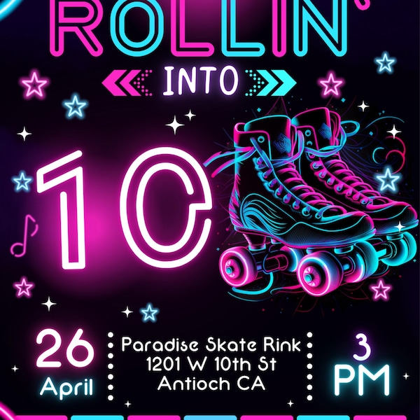 Skate Party Birthday Invitation, Party Invitation, Roller Skating ...