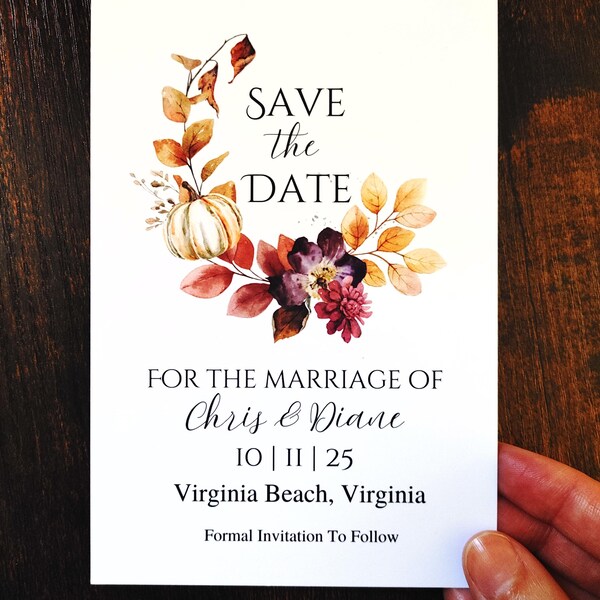 Fall Wedding Invitation, Micro Wedding Invite, Custom Minimalist ...