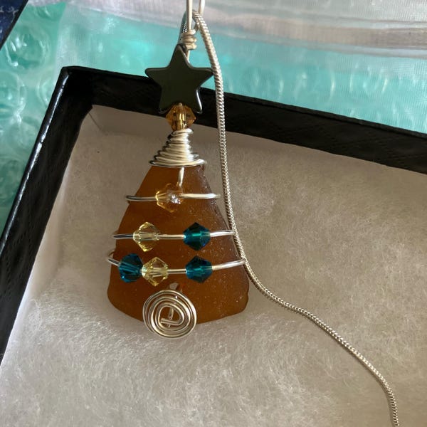 Personalized Genuine Sea Glass Christmas Tree Ornament/2024 Ornament ...