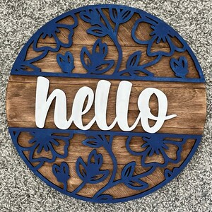 Hello Floral Sign, Flower SVG, Welcome SVG, Front Door Decor, Round ...