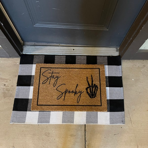 Stay Spooky Doormat, Skeleton Peace Sign, Halloween Doormat, Fall ...