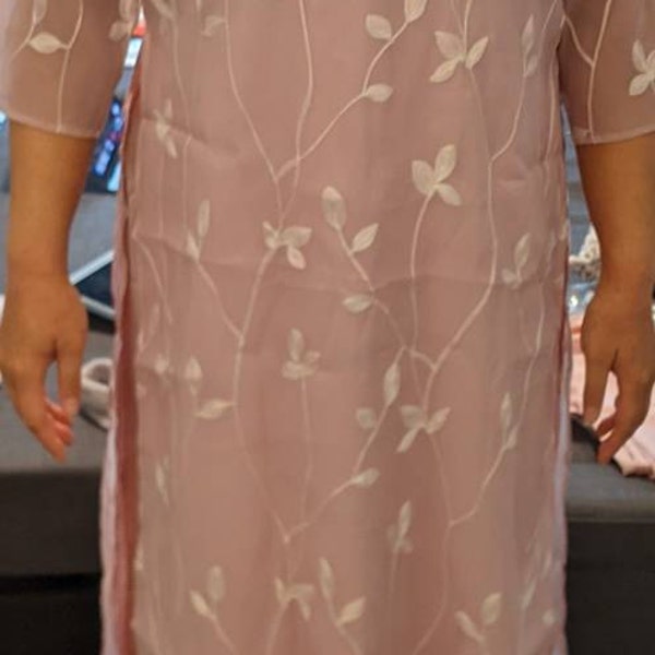 Shifted Chiffon Embroidery Leaf Ao Dai Top Only, NO PANTS(4 Colors)33a ...
