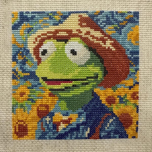 Van Gogh Frog Cross Stitch Pattern, Easy Mini Embroidery, Painting ...