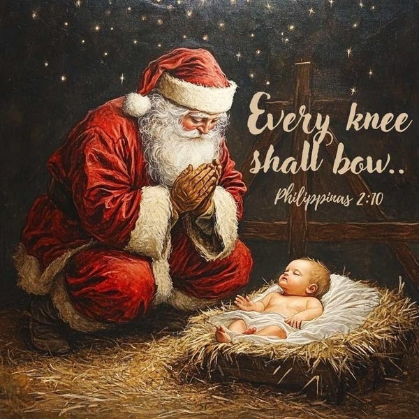 Kneeling Santa Before Baby Jesus PNG| A Child is Born | Isaiah 9:6 ...