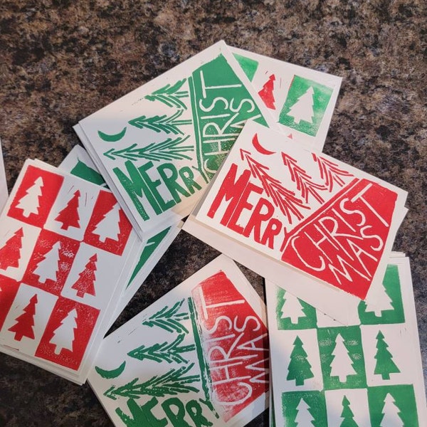 Thank You Card—greeting Card—block Print—handmade - Etsy