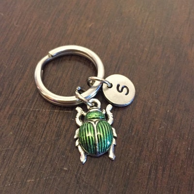 Scarab Keychain VERY SMALL Beetle Keychain Green Scarab Keyring Scarab ...