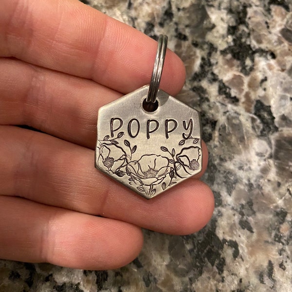 Poppy and Vines, Dog Tag, Floral Dog Tag, Pet Id Tag, Dog Tags, Dog ...