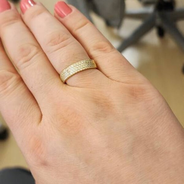 18K Gold Pave Ring Wedding Band Stackable Rings for Women Statement ...