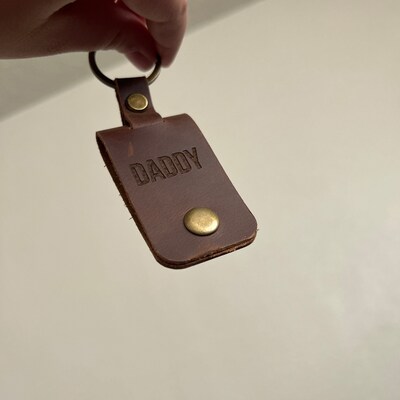Personalized Photo Metal Tag Leather Keychain Engraved Leather Cover ...