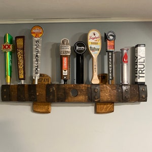 Oak Whiskey Barrel Stave 10 Beer Tap Handle Wall Display With Hole and ...