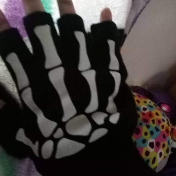Skeleton Hand Bone Acrylic Emo Goth Spooky Fingerless Gloves ( Short ...