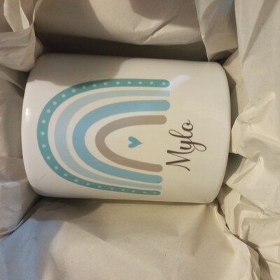 Personalised Rainbow Money Box, Pink or Blue Ceramic Piggy Bank for ...