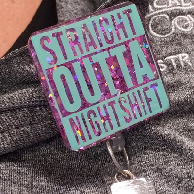 Night Shift Badge Reel, Work ID Holder, Glitter Badge Holder, Funny ...