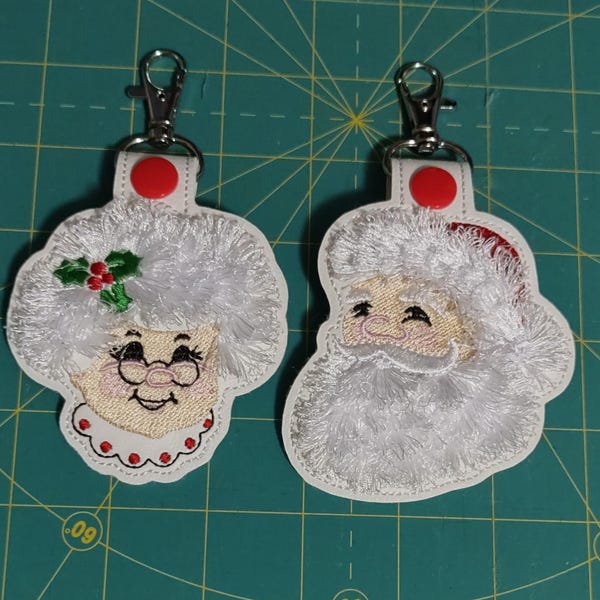 Mr and Mrs Claus ITH Key Fob Snap Tab Machine Embroidery Designs ...