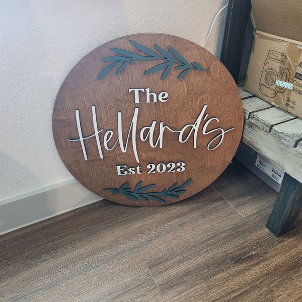 Round Last Name Sign, Round Wedding Sign, Established Sign, Wedding ...