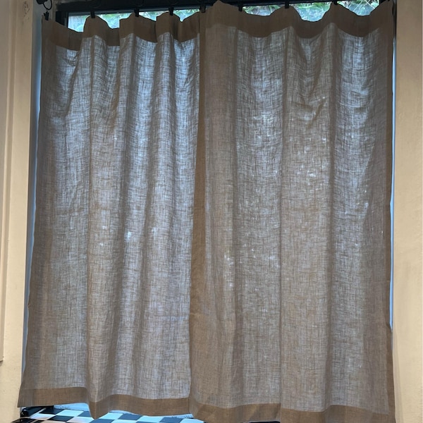 Natural Linen Cafe Curtains|short Curtains|rustic Kitchen Curtains|1 ...