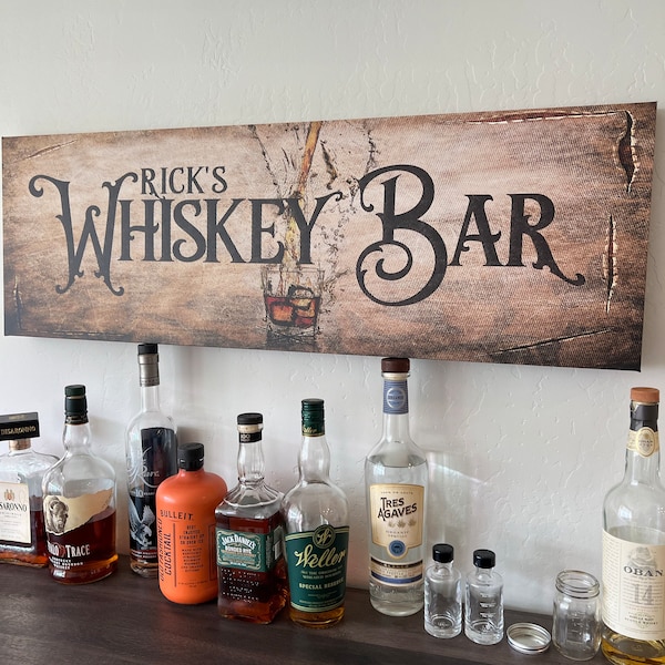 Personalized Whiskey Bar Sign, Custom Bourbon Bar Wall Art, Customized ...