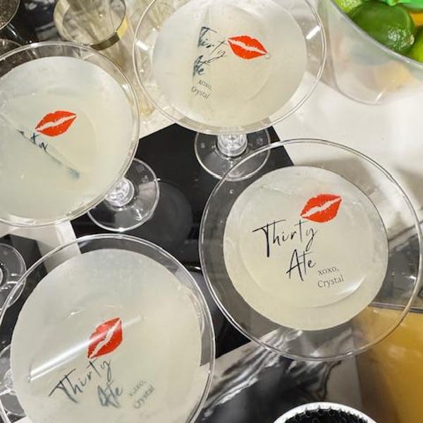Custom Monogram Edible Clear DRINK Toppers, Wedding Cocktail Topper ...